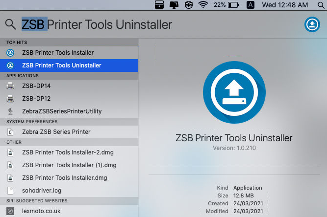 Uninstall ZSB Printer Tools from Mac