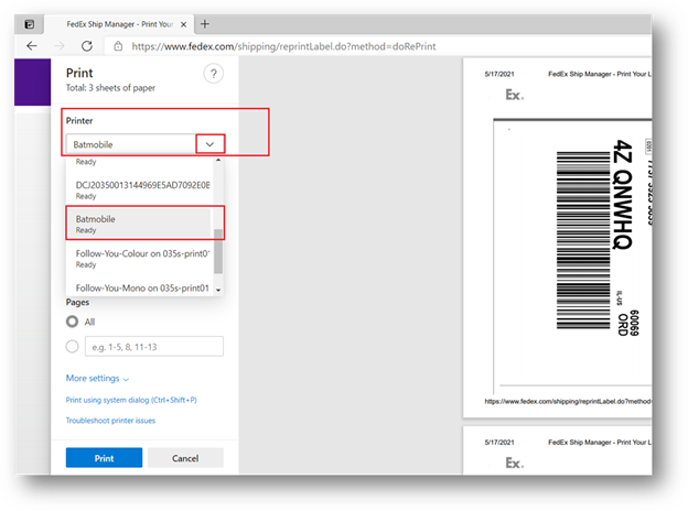 Printing 8.5”x 11” FedEx Sheets onto 4”x 6” Labels (Microsoft Internet ...