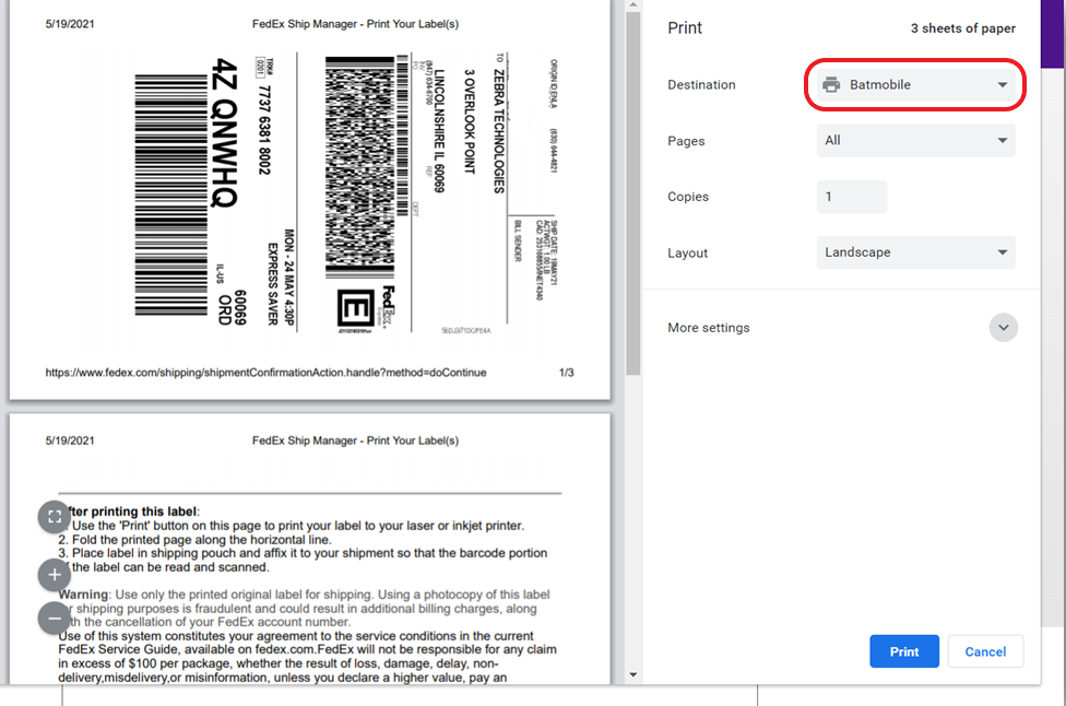 Printing 8.5”x 11” FedEx Sheets onto 4”x 6” Labels (Google Chrome ...