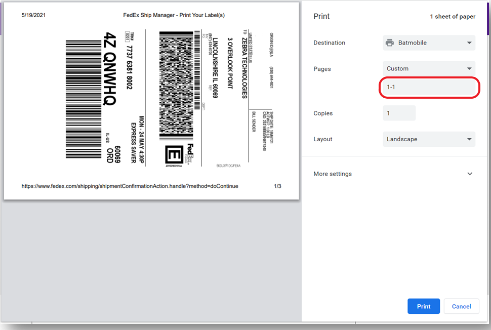 Printing 8.5”x 11” FedEx Sheets onto 4”x 6” Labels (Google Chrome ...