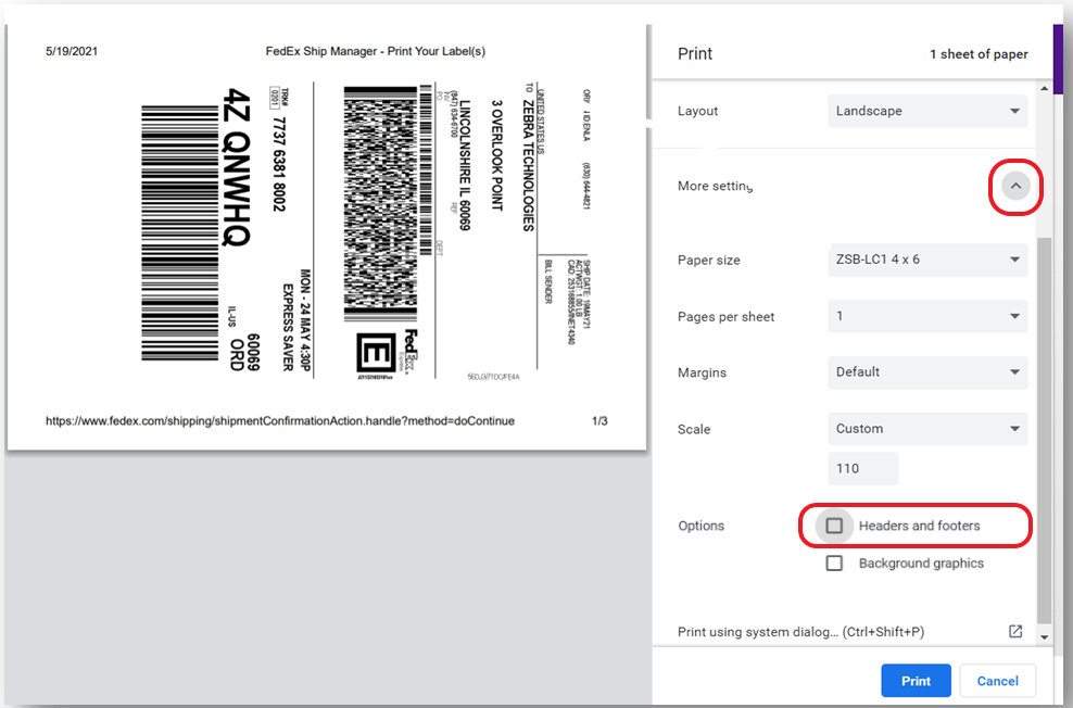 Printing 8.5”x 11” FedEx Sheets onto 4”x 6” Labels (Google Chrome ...