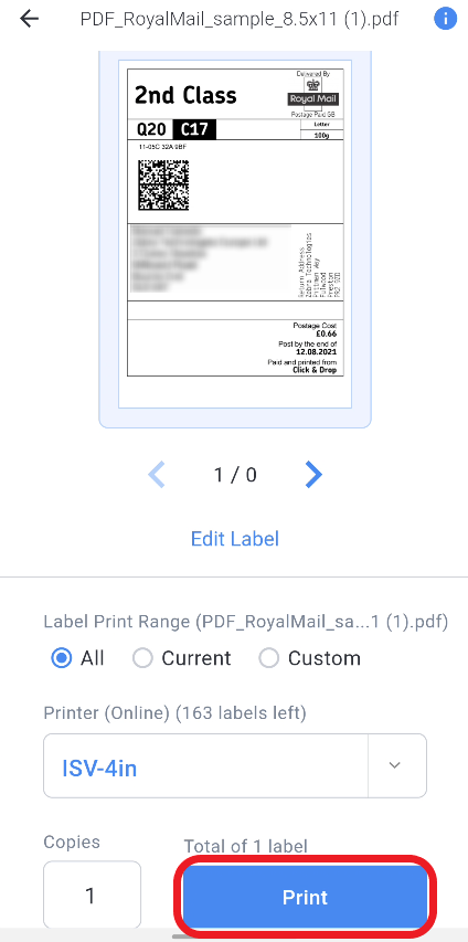 Print a Royal Mail Shipping Label from a Mobile Device