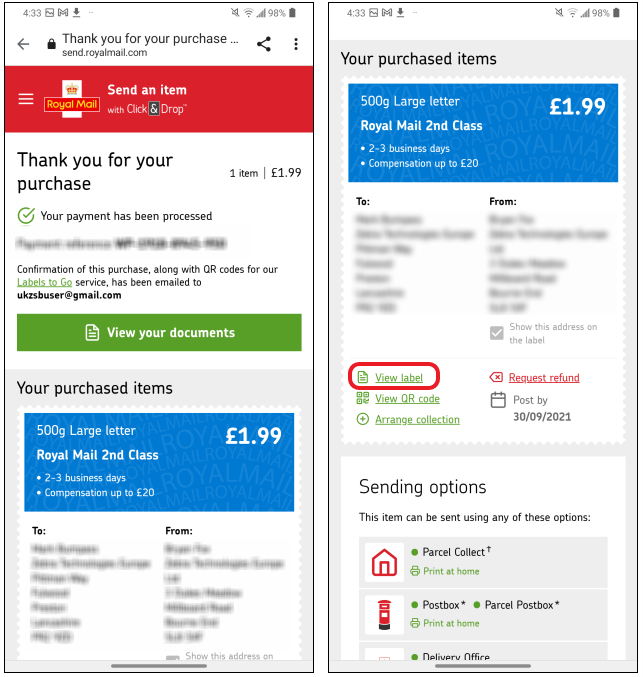 Print a Royal Mail Shipping Label from a Mobile Device
