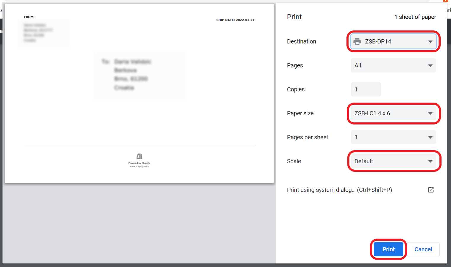Print a Shipping Label from Shopify