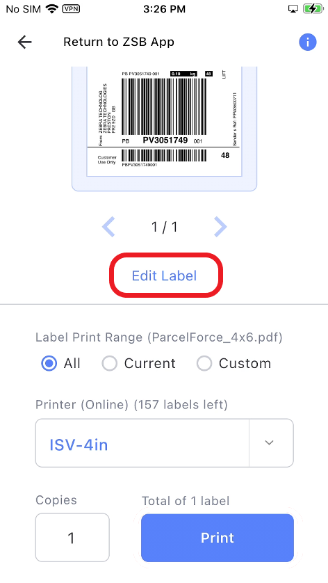 Print a Parcelforce Shipping Label on a Mobile Device