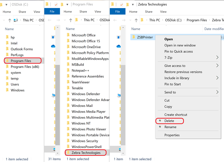 Uninstalling ZSB Printer Tools from PC