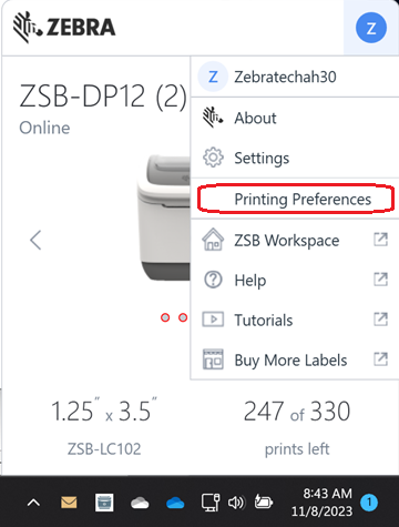 Adjusting the Printing Preferences
