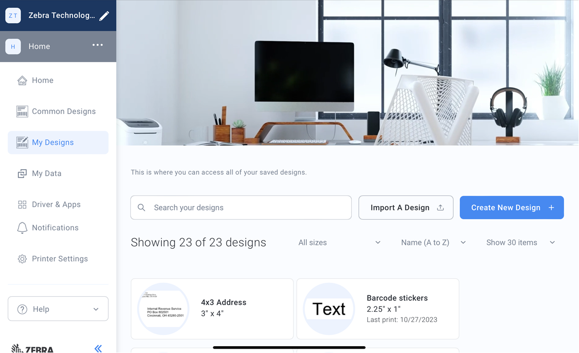ZSB Workspace Label Design on Tablets