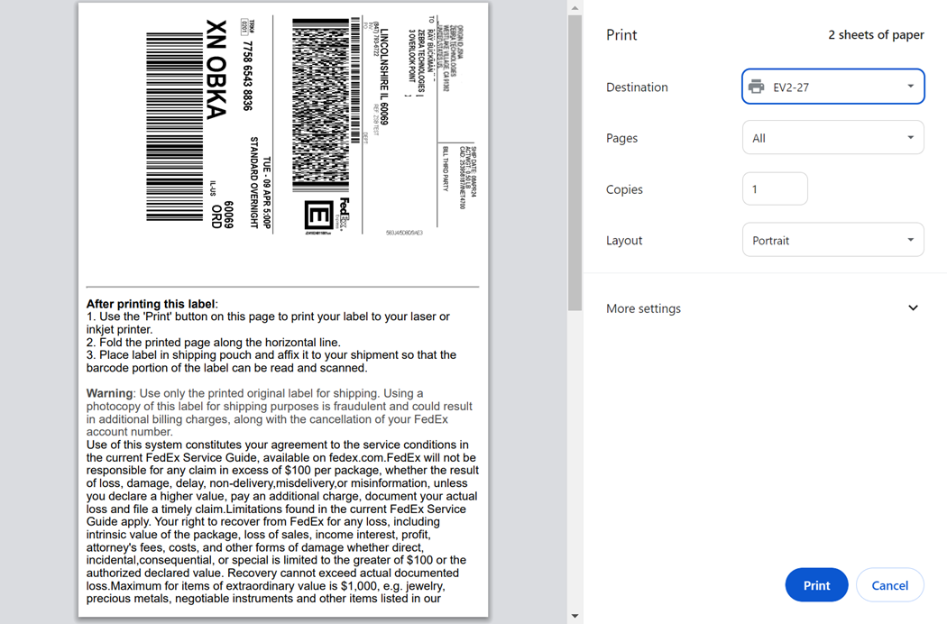 Printing 8.5” x 11” FedEx Sheets onto 4” x 6” Labels (Google Chrome and ...