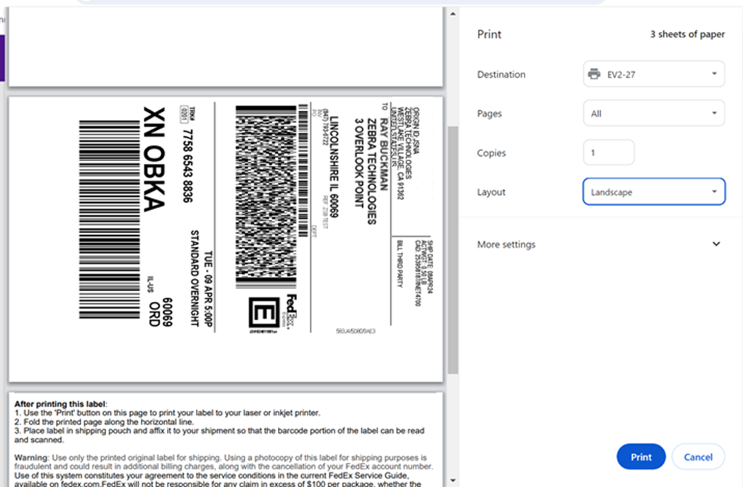 Printing 8.5” x 11” FedEx Sheets onto 4” x 6” Labels (Google Chrome and ...