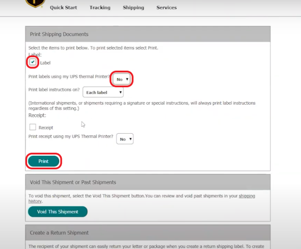 Print a Shipping Label from UPS