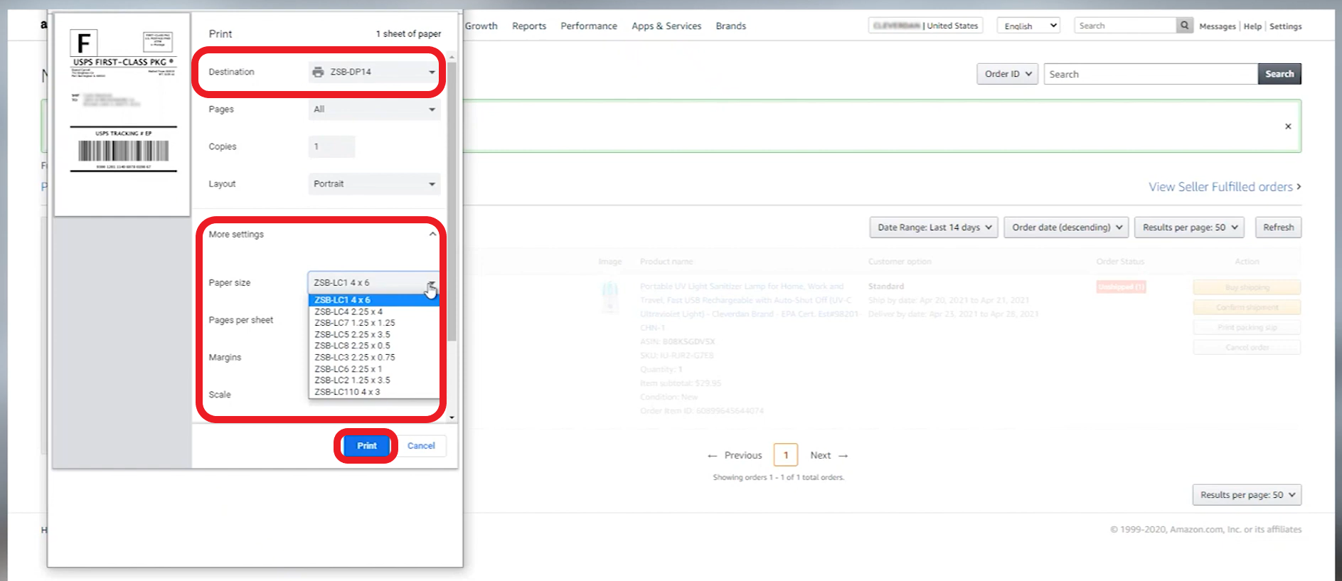 Print an FBM Shipping Label from Amazon