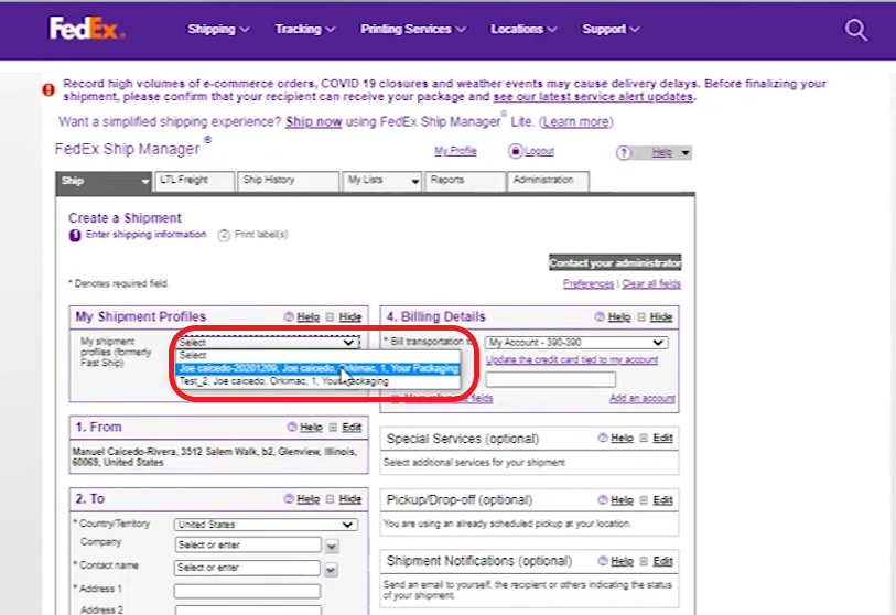 Print a Shipping Label from FedEx