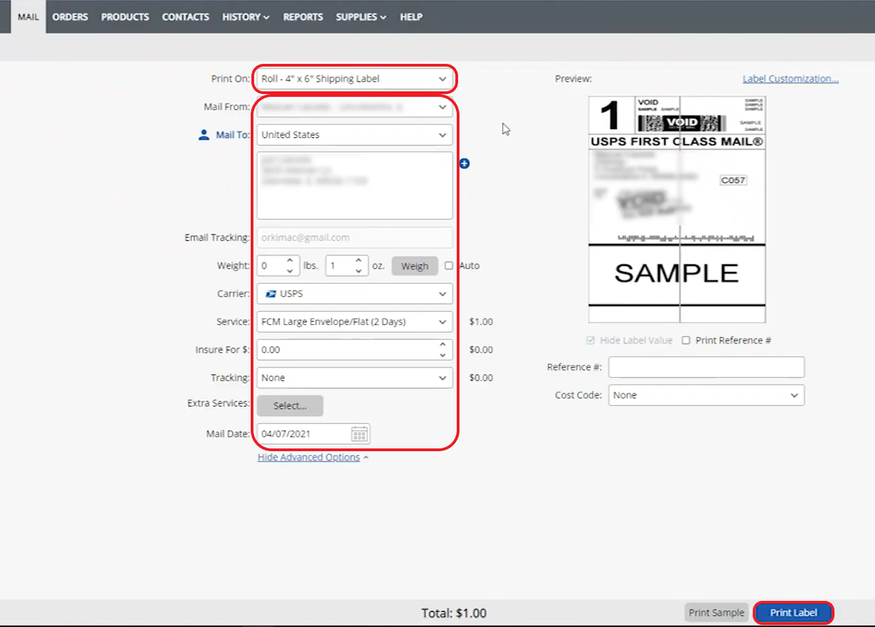 Print a Shipping Label from Stamps.com