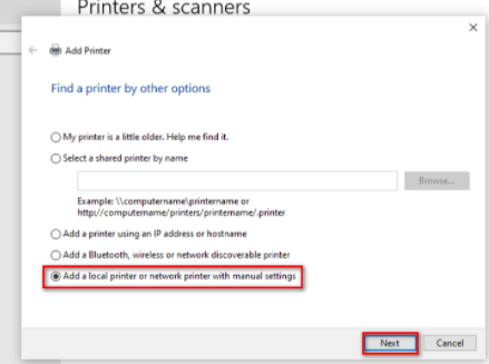 Adding Printer Manually on Windows Computer