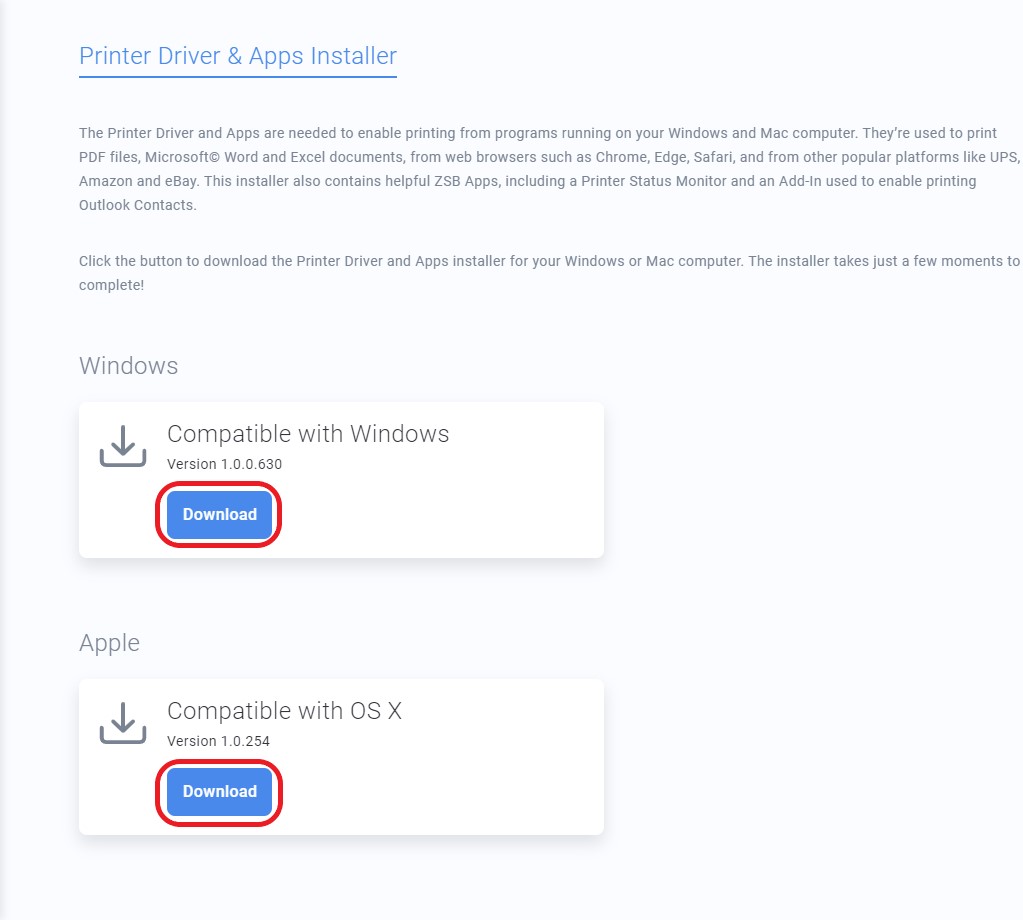 Download and Install the ZSB Printer Driver and Apps